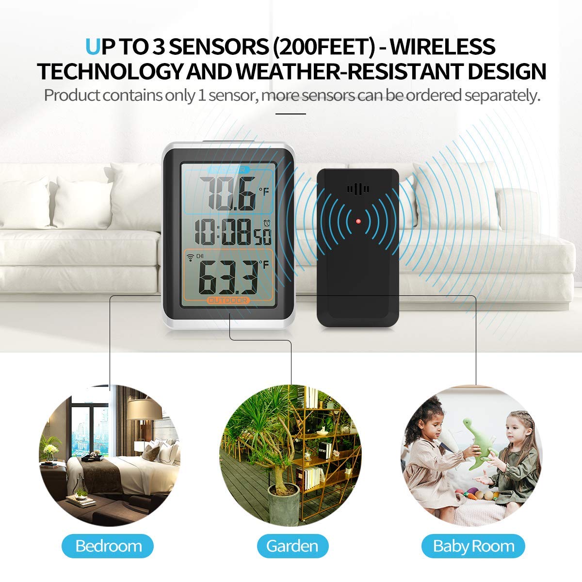 Geevon Indoor Outdoor Thermometer Wireless Digital Temperature Gauge ...