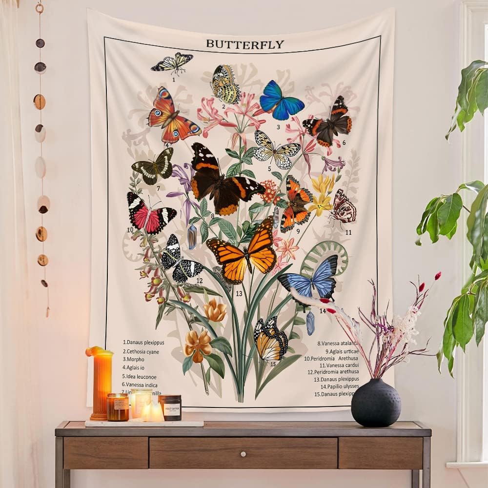 Amazon.com: Butterfly / Flower Tapestries Vintage Vertical Floral Plant ...