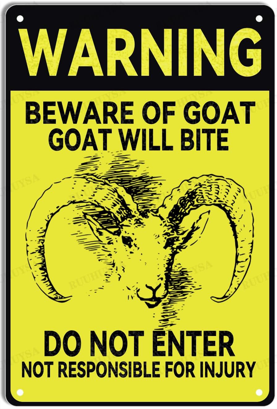 Amazon.com: RUUHUYSA Warning Vintage Metal Tin Sign Warning Beware Goat ...