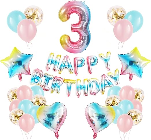 Amazon.com: Rainbow number balloons,3th iridescent party decorations ...