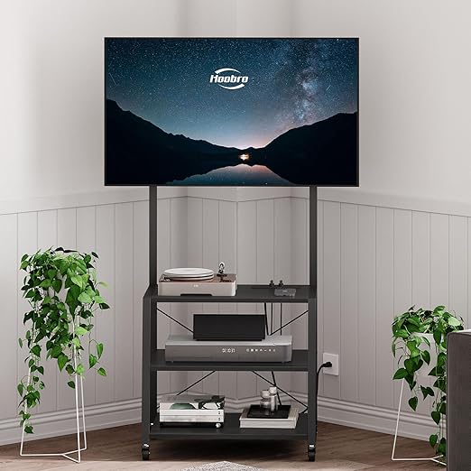 Amazon.com: HOOBRO Rolling TV Stand with Mount and Power Outlet Up to ...