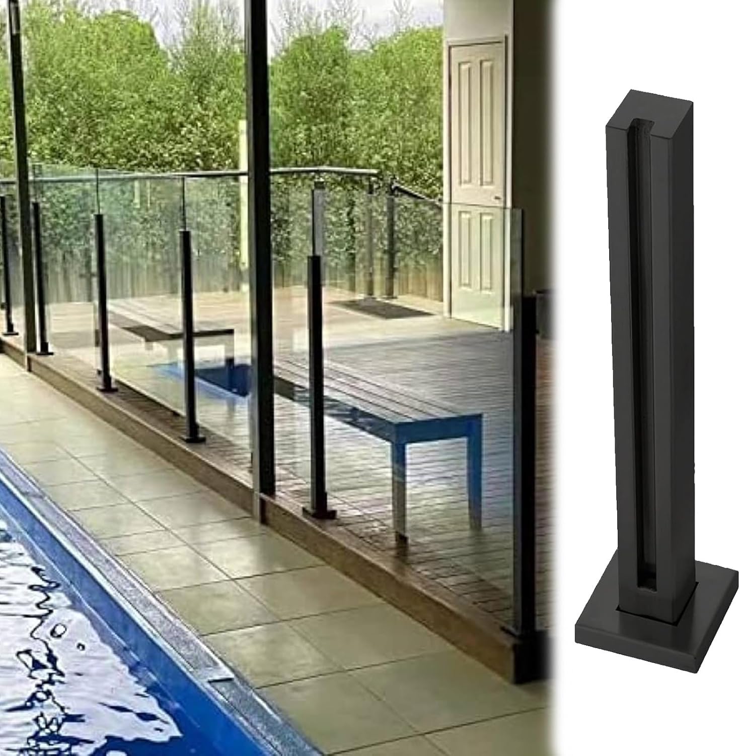 Waterproof Glass Balustrade Railing Post for Swimming Pool, Black Fence ...