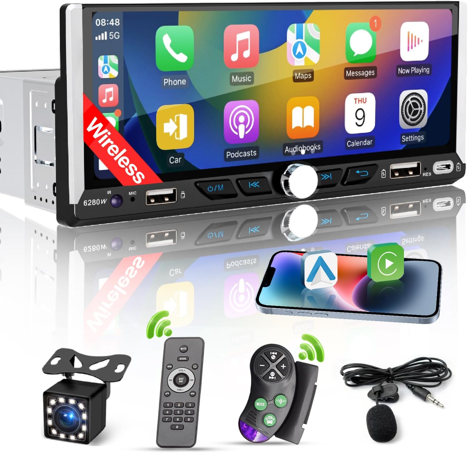 Amazon.com: Single Din Car Radio Compatible with Wireless Apple CarPlay ...