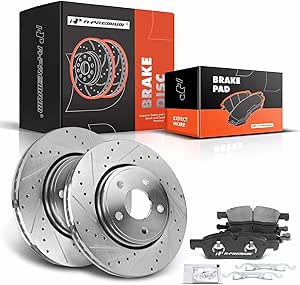 Amazon.com: A-Premium 12.99 inch (330 mm) Front Drilled and Slotted Disc Brake Rotors + Ceramic ...