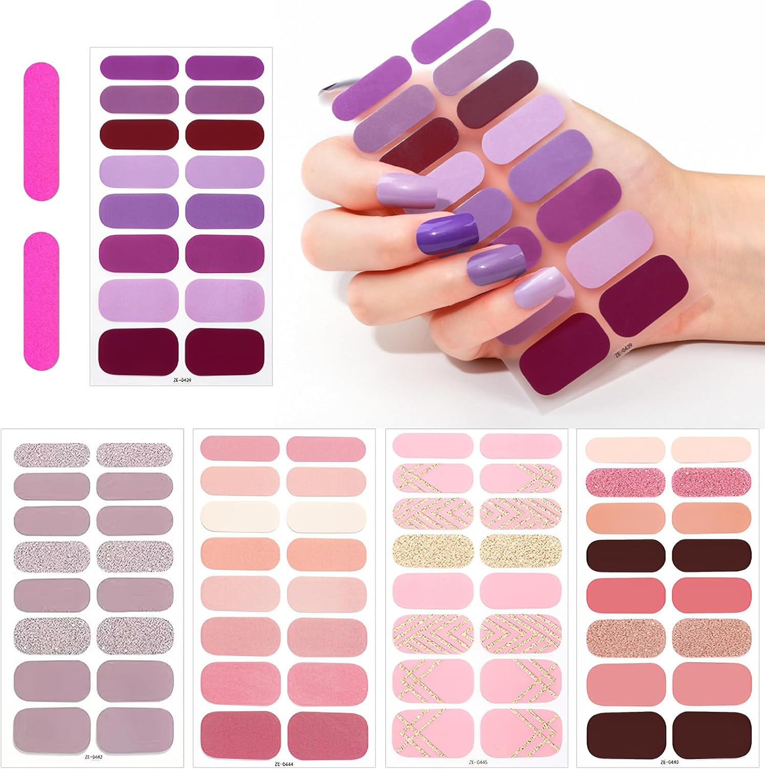 CHANGAR Solid Color Nail Polish Stickers Glitter Nail Polish Strips ...