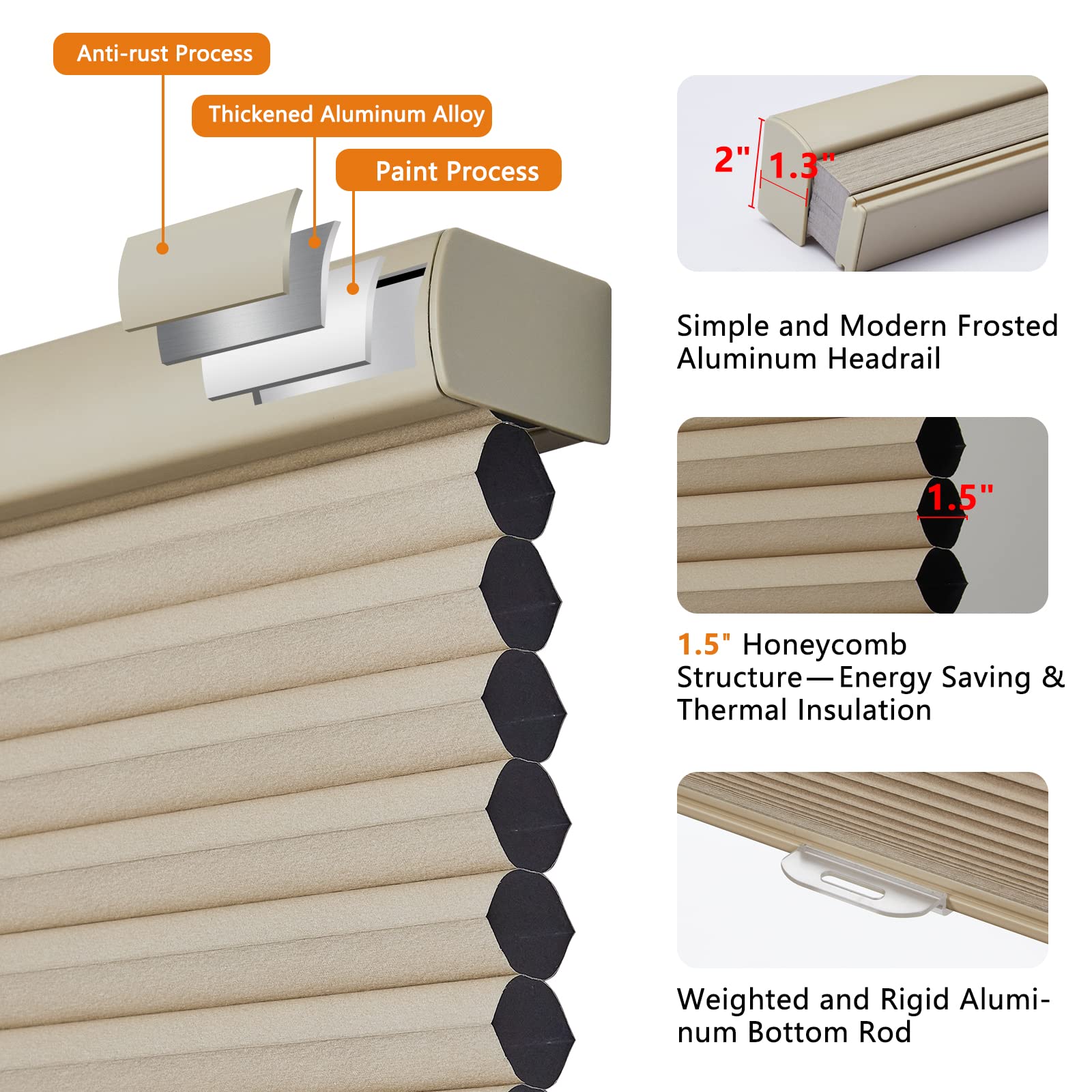 Snapklik.com : Persilux Custom Blackout Cellular Shades, Cordless Window Blinds, Honeycomb ...