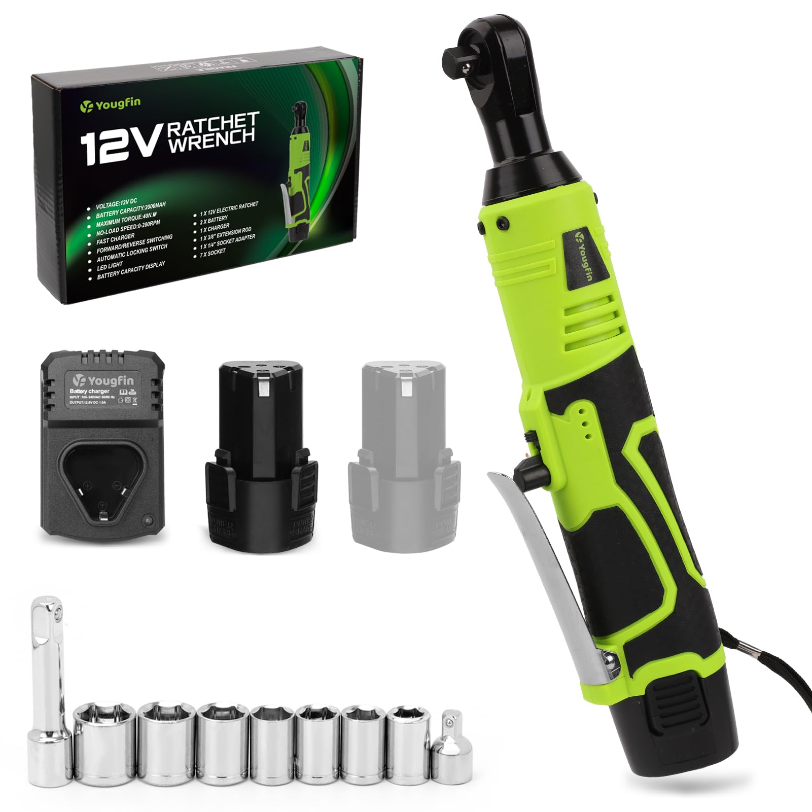 Snapklik.com : Yougfin Electric Cordless Ratchet Wrench Set 3/8 Inch ...