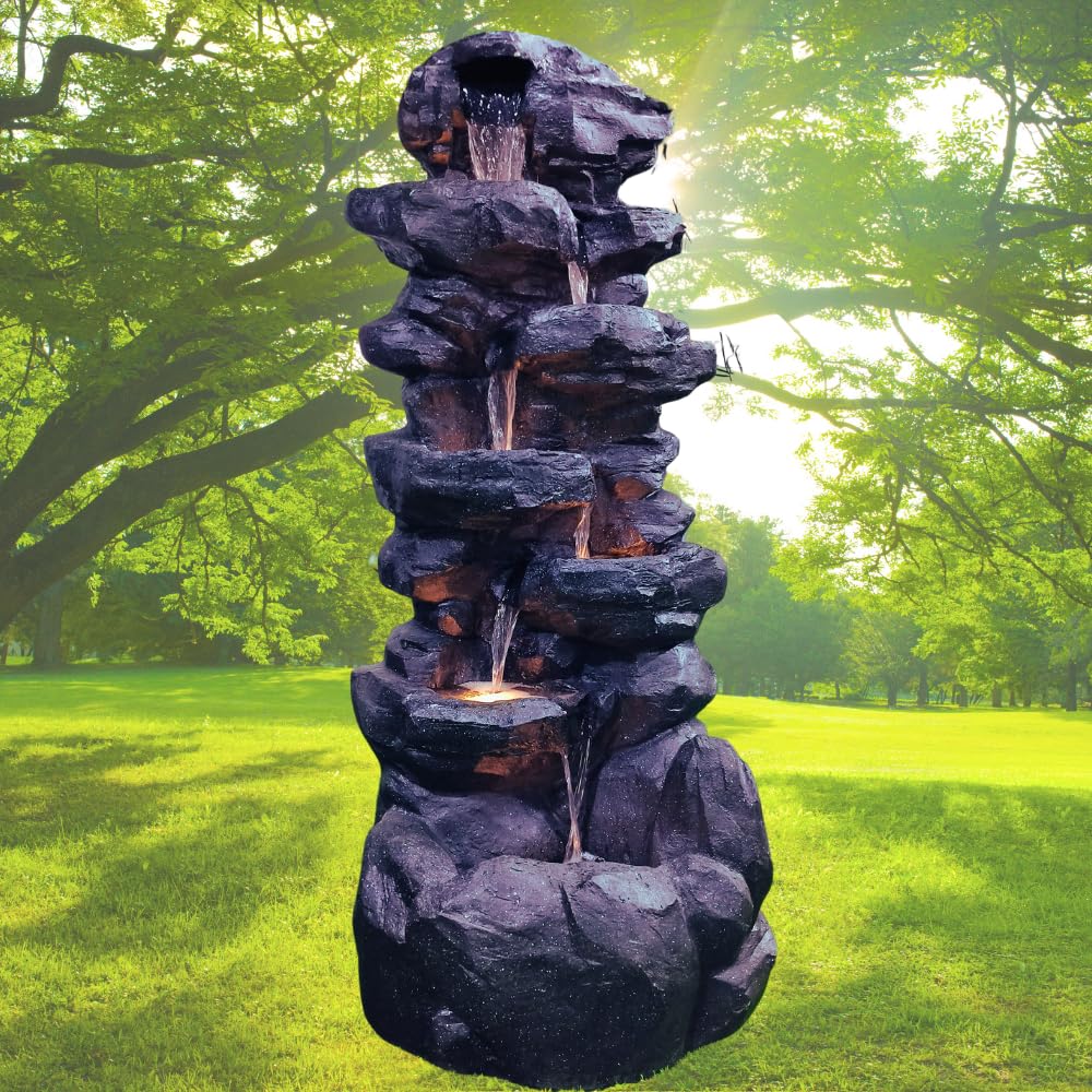 Shawshank 56Inch Long 6 Step Rock Natural Stone Black Water Fountain ...
