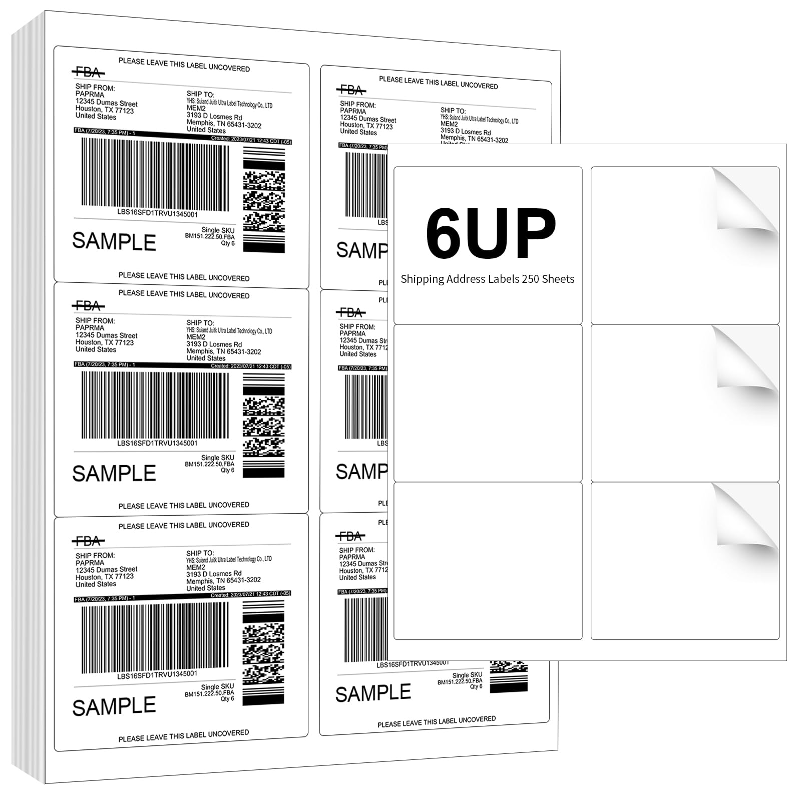 Amazon.com : Shipping Labels 3 1/3 x 4 inch - Printable Labels - 6 Per ...