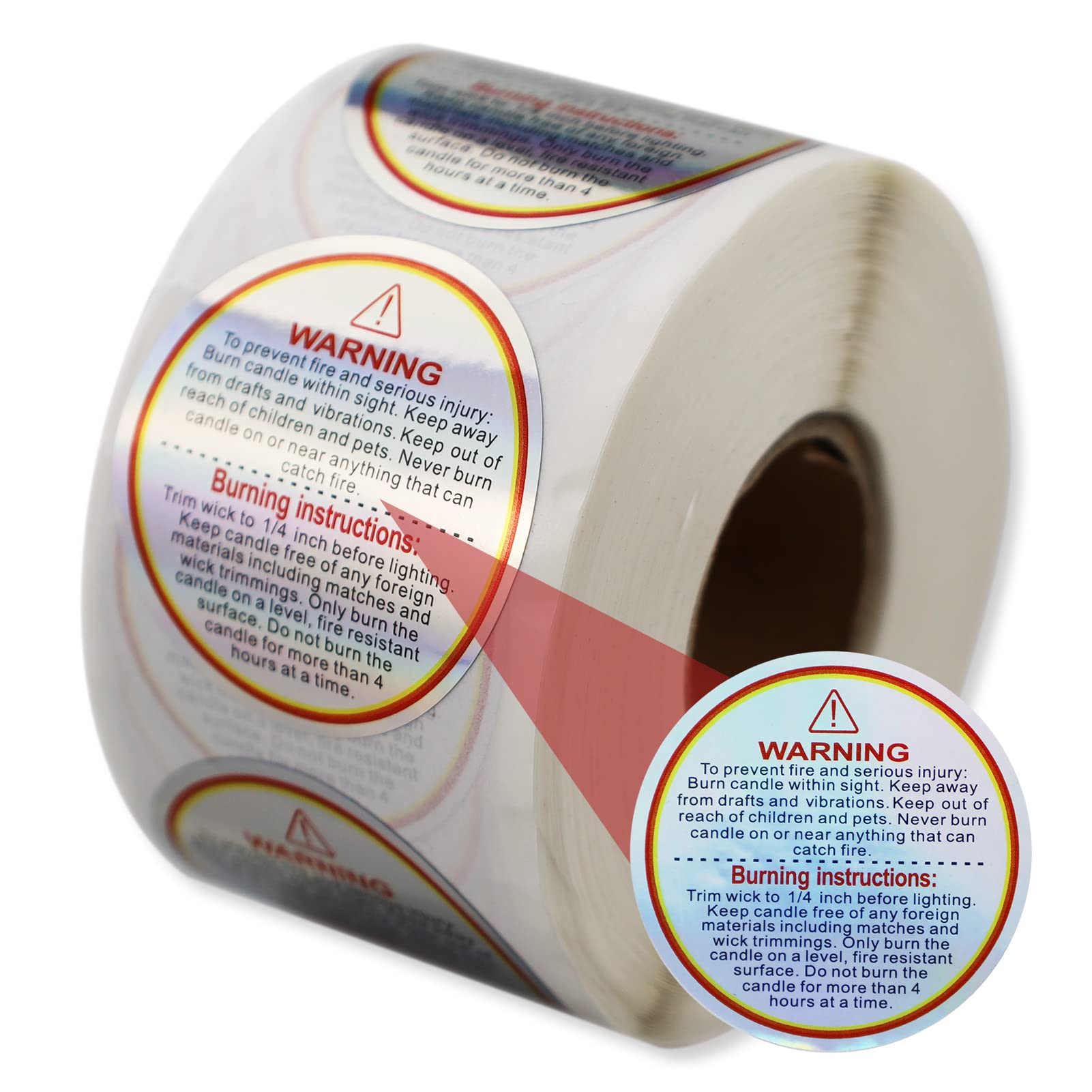 Buy 500Pcs Holographic Candle Warning Labels Candle Jar Container ...