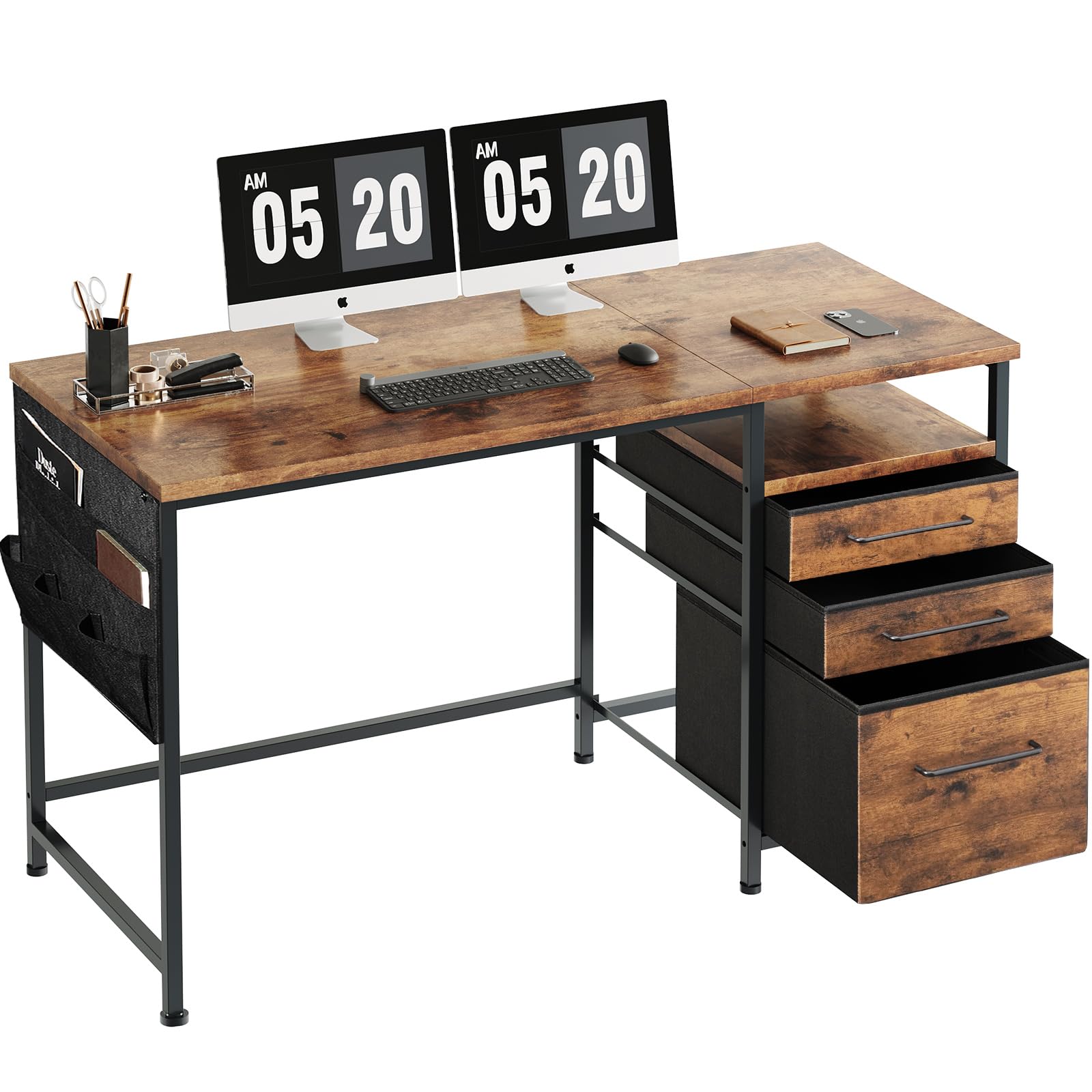 Computer Desk with Drawers, 47 inch Desk with 2 Drawers and Shelves ...