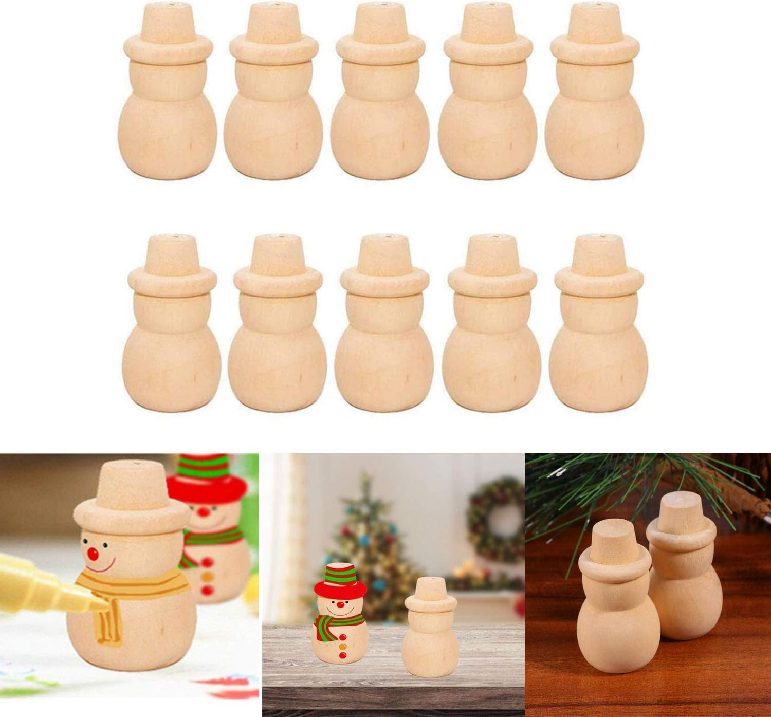 Amazon.com: Wooden Peg Dolls, 30pcs Unfinished Snowman Wooden Tiny Doll ...