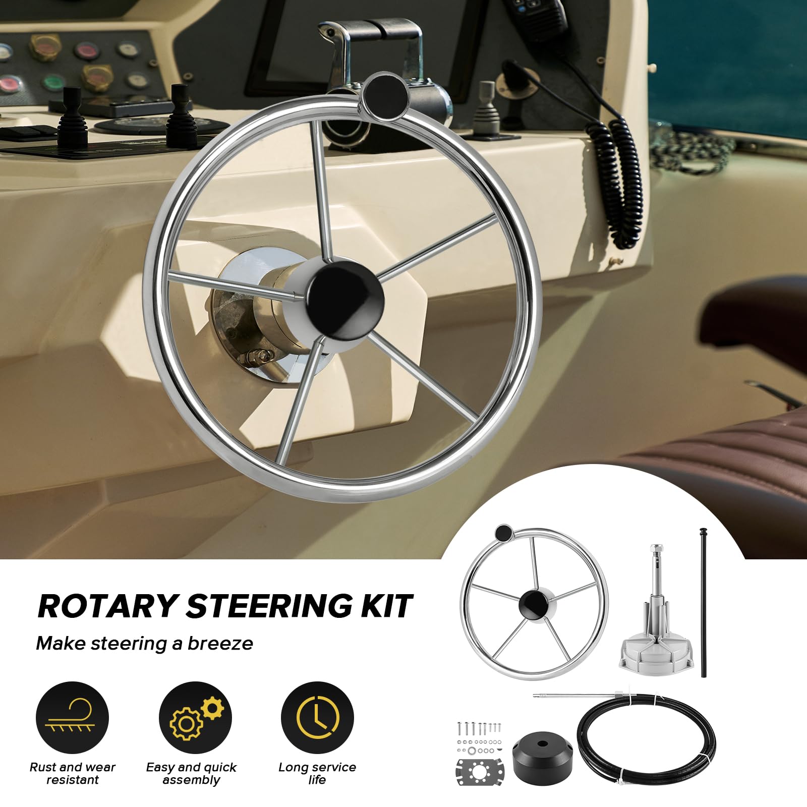 Snapklik.com : Marine Steering Control Cable, 16ft Cable Outboard ...