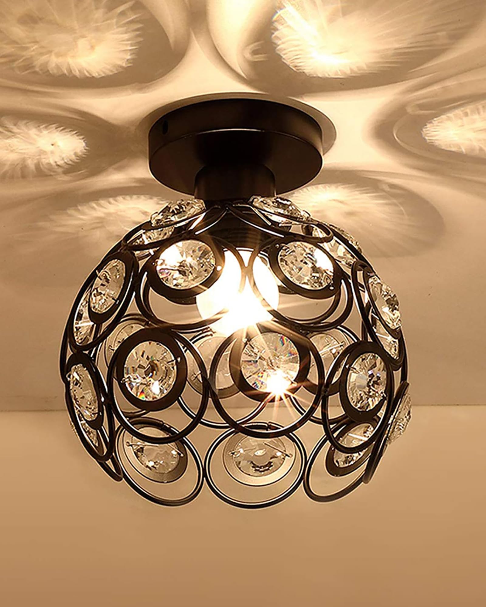 Buy Homesake® White Metal Dual Ring Crystal Flush Mount Ceiling Light ...