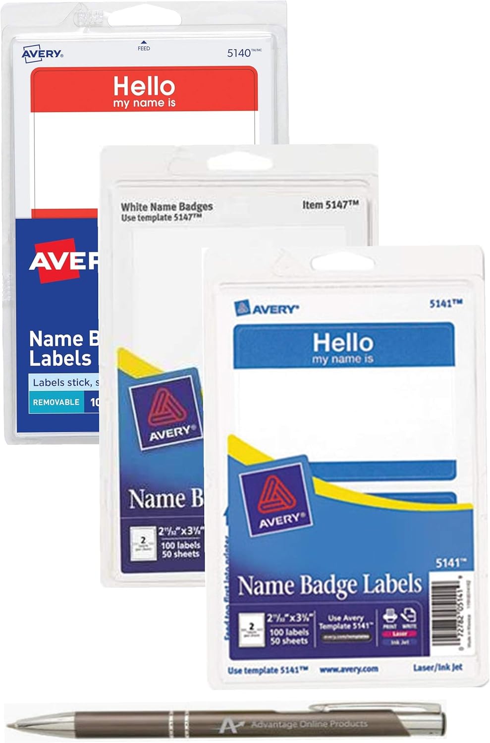 Amazon.com: 3-Pack Bundle Avery Adhesive Name Badge Labels, Blue, Red ...