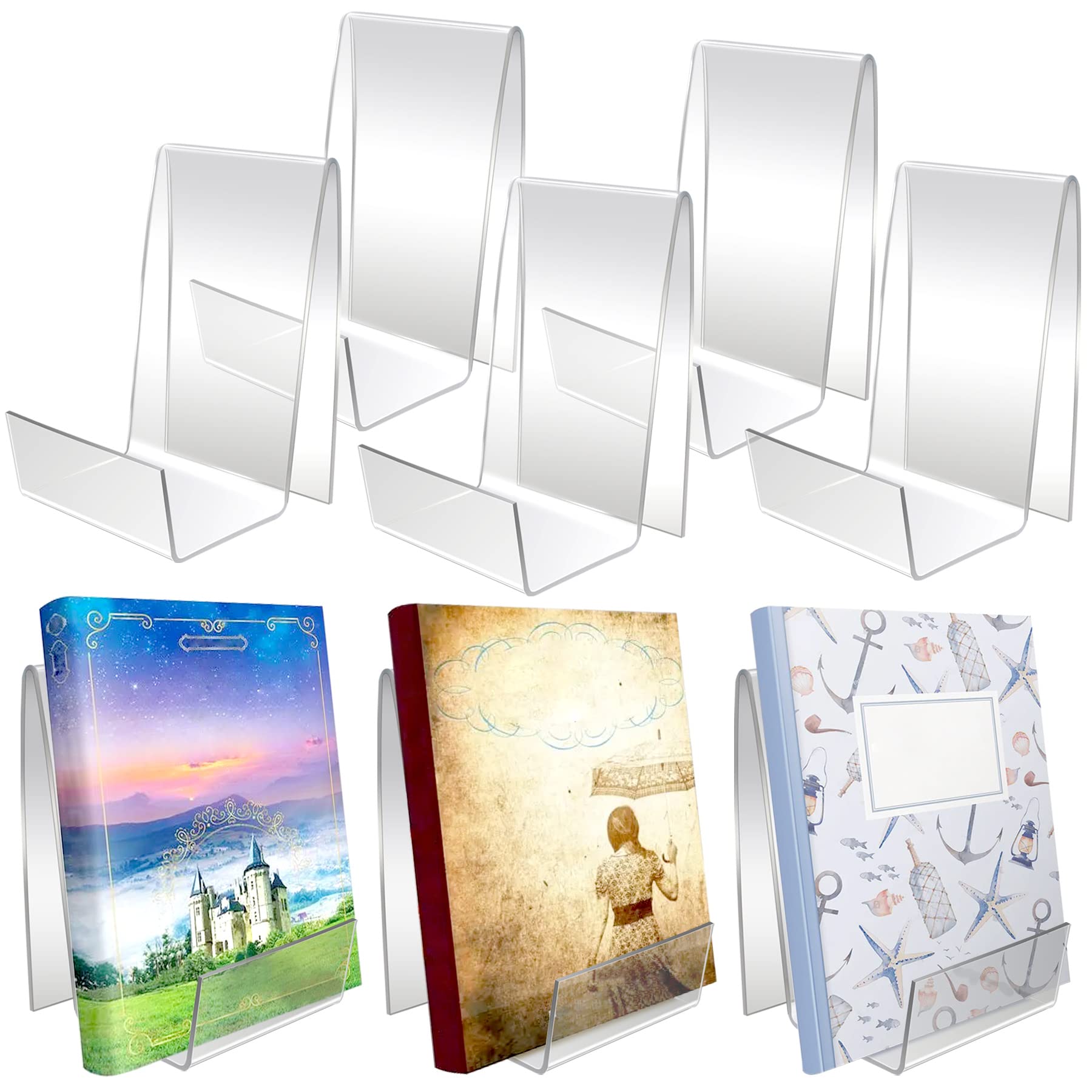 Buy Vmiapxo 8 Pack Clear Boook Stand with Ledge, Display Shelf Holders ...