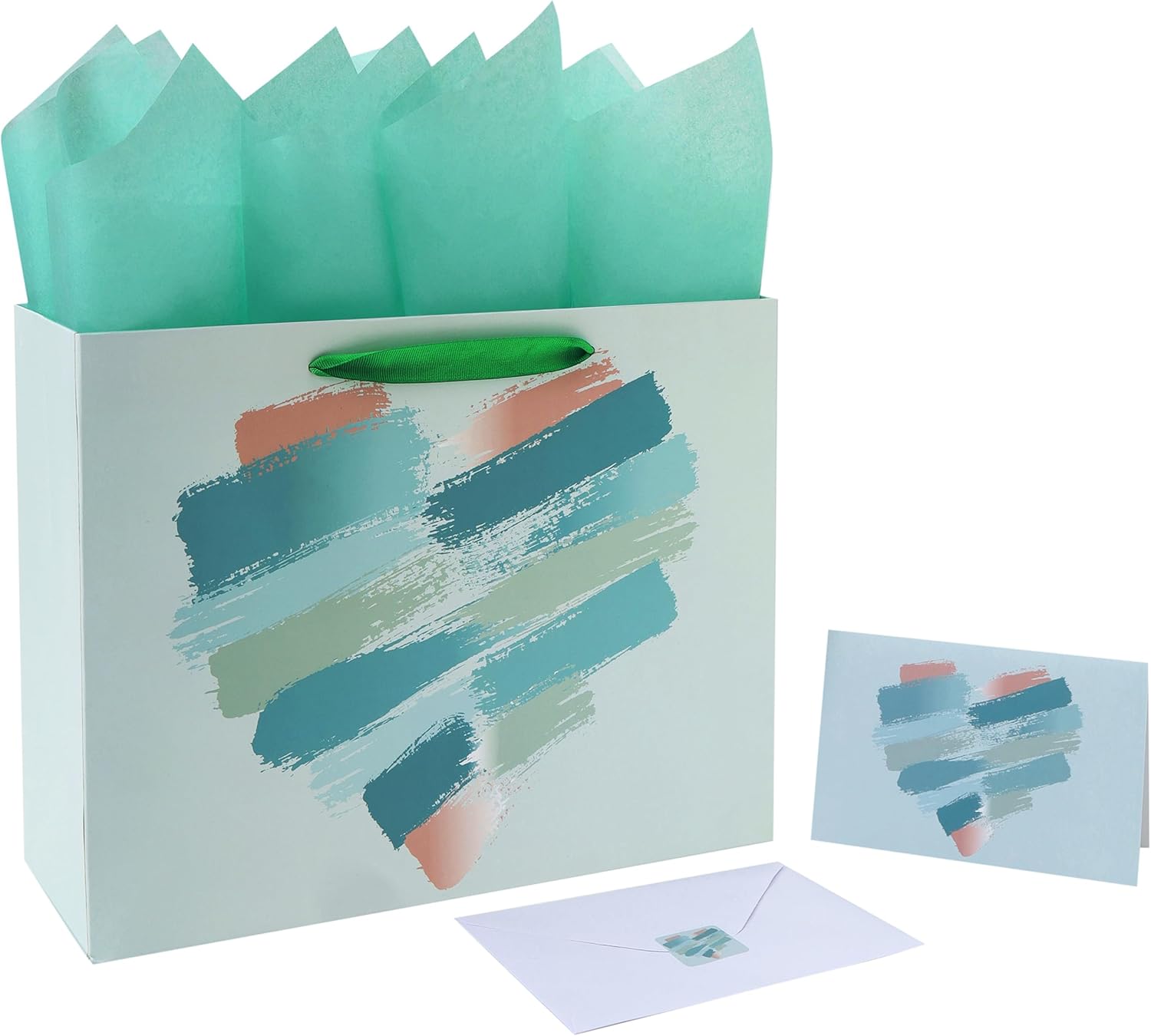 Amazon.com: 13" Large Mint Green and Peach Gift Bag Set with Greeting ...