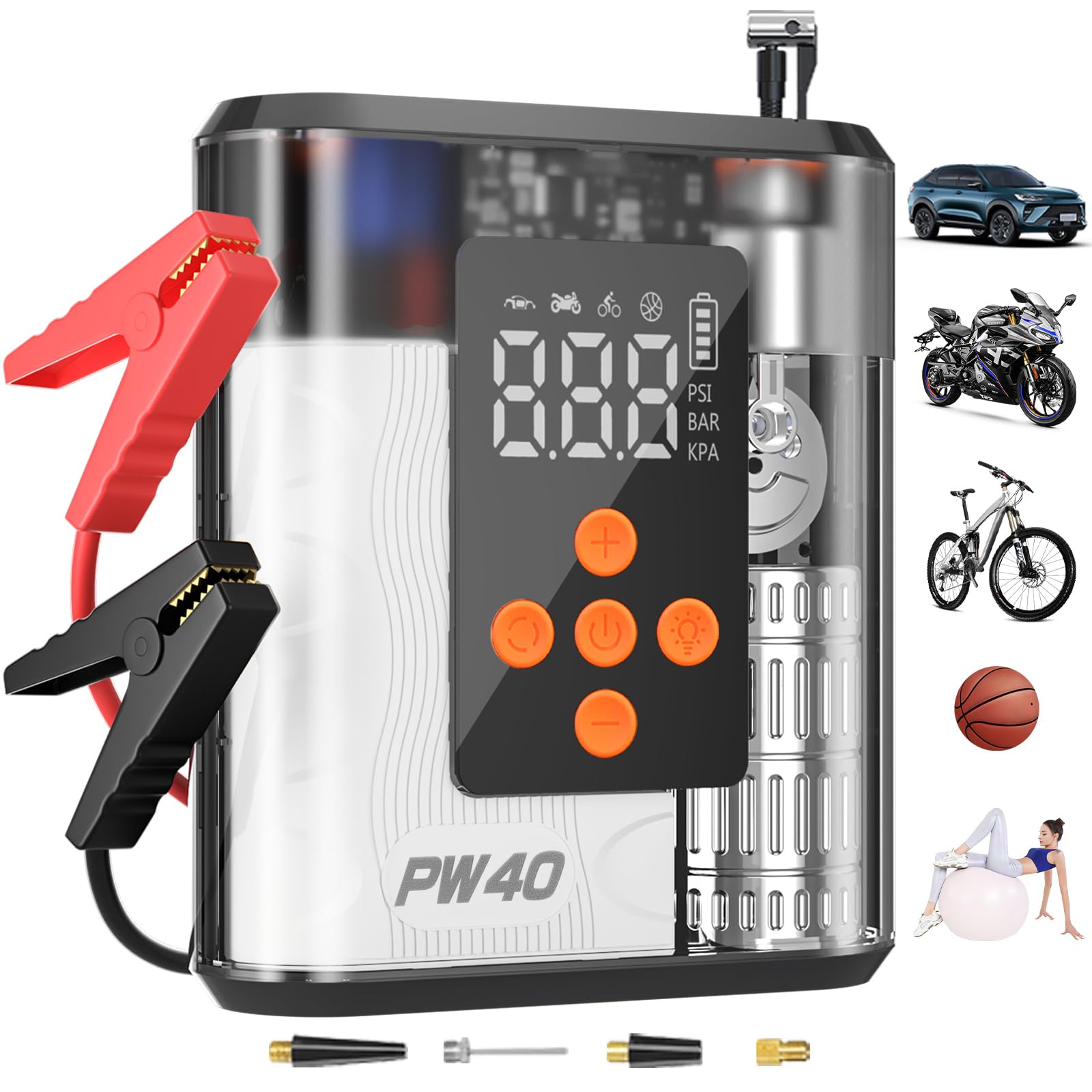 PW40 Jump Starter, Tire Inflator Portable Air Compressor, 4000A Peak ...