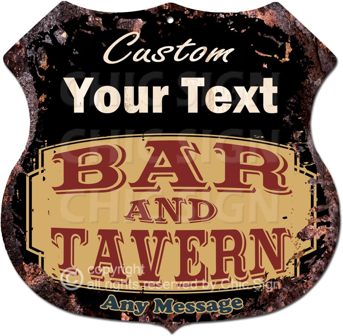 Personaliza tu texto Here BAR and TAVERN – Letrero de metal ...