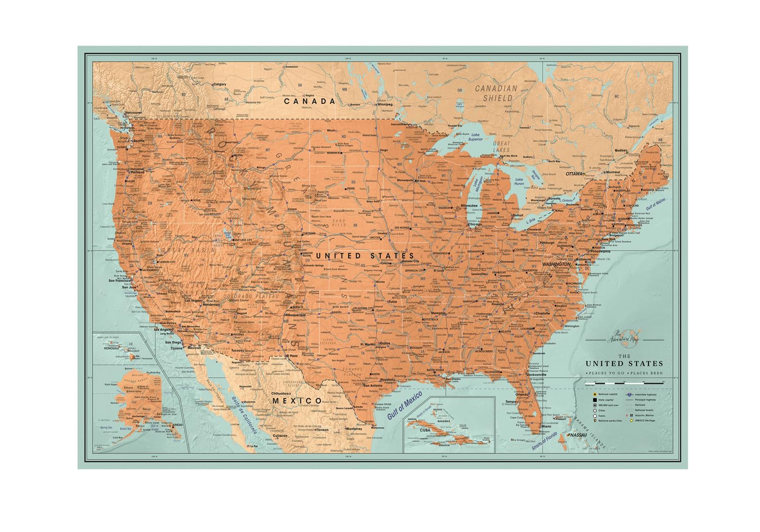 Amazon.com: Push Pin Map of United States | Detailed Large Push Pin US ...