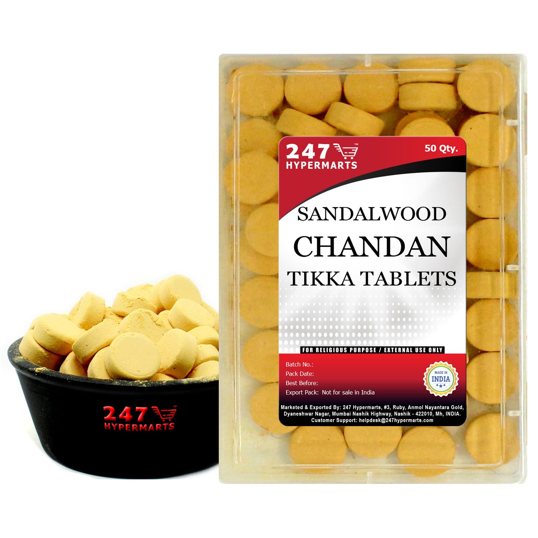 Buy 247 Hypermarts Chandan Tikka s (50 Pcs.) Made from Sandalwood ...