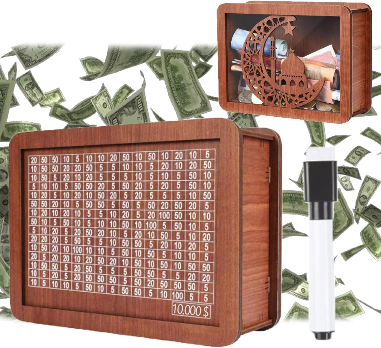 Amazon.com: Cash Vault Wooden Savings Box, Cash Box Savings, Piggy Bank ...