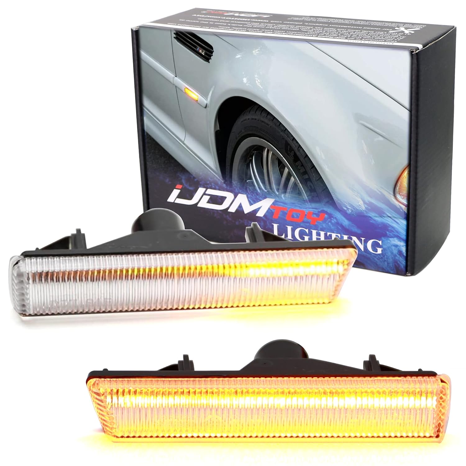 iJDMTOY Semi-Clear Lens Fender Amber Full LED Sequential Blink Side ...