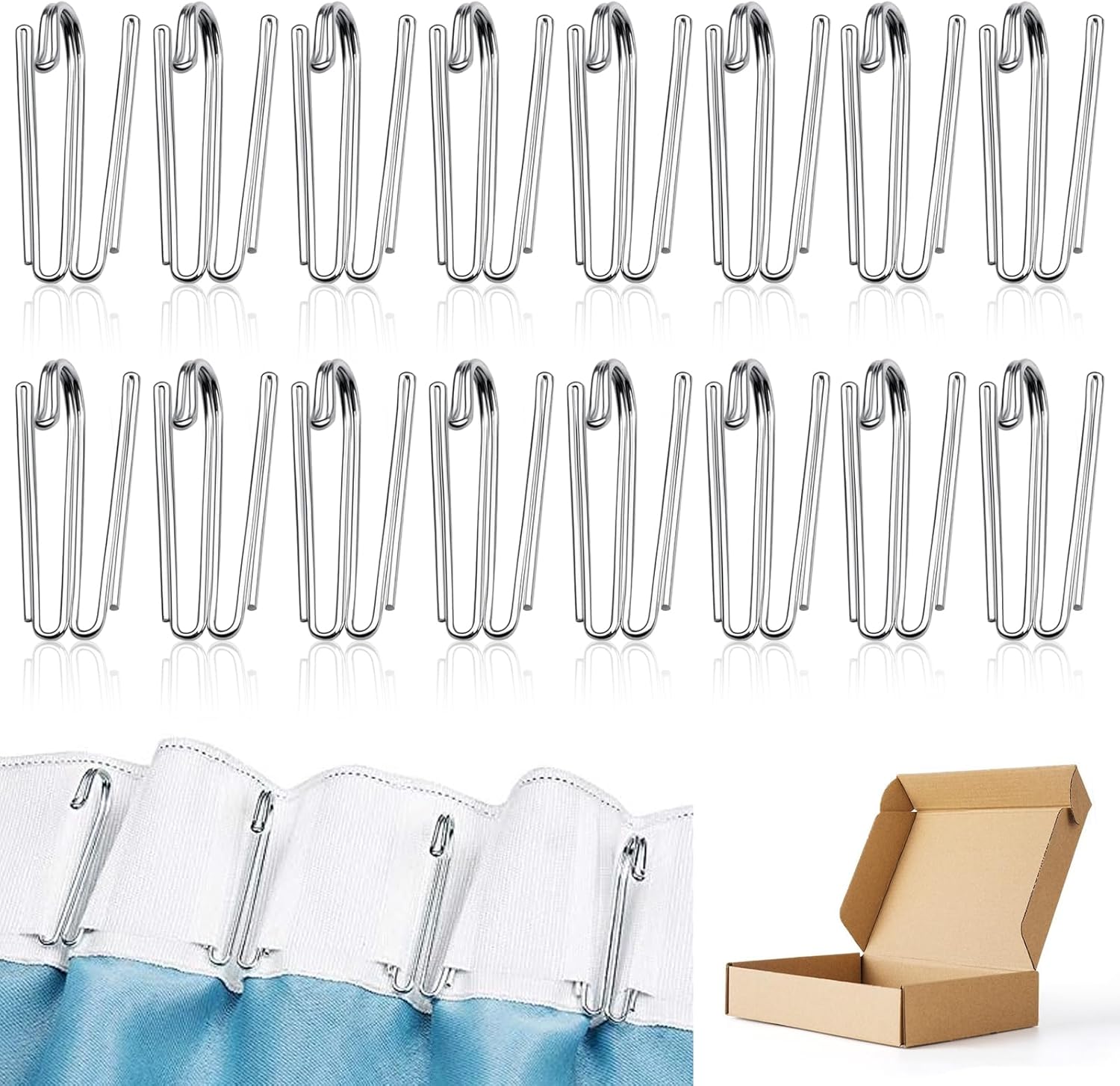 16 Pack Metal Curtain Hooks, Pinch Pleat Header Tape Pins Heavy Duty ...