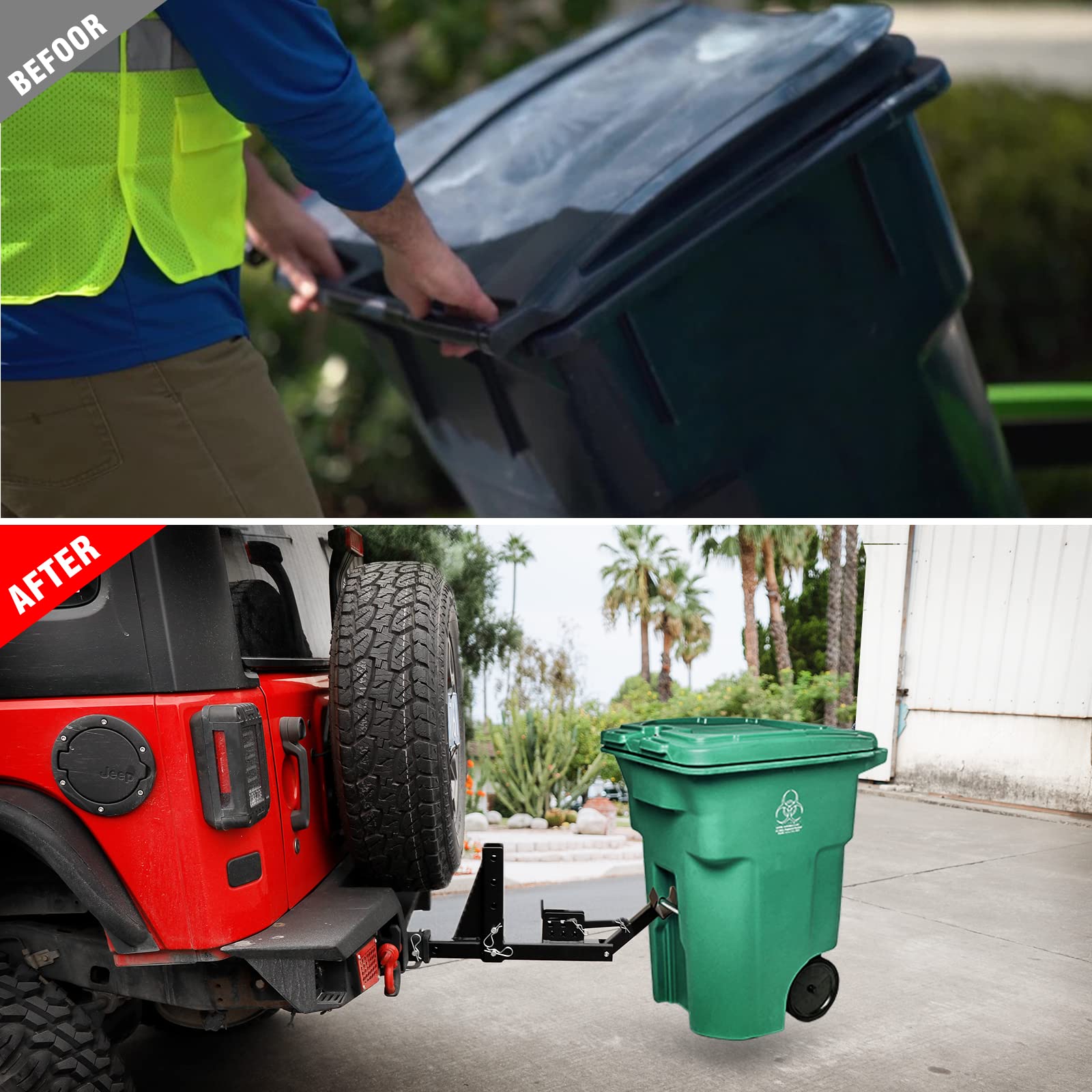 Otto Trash Cart Adjustable Dual Trash Can Hauler Hitch, Wheeled ...