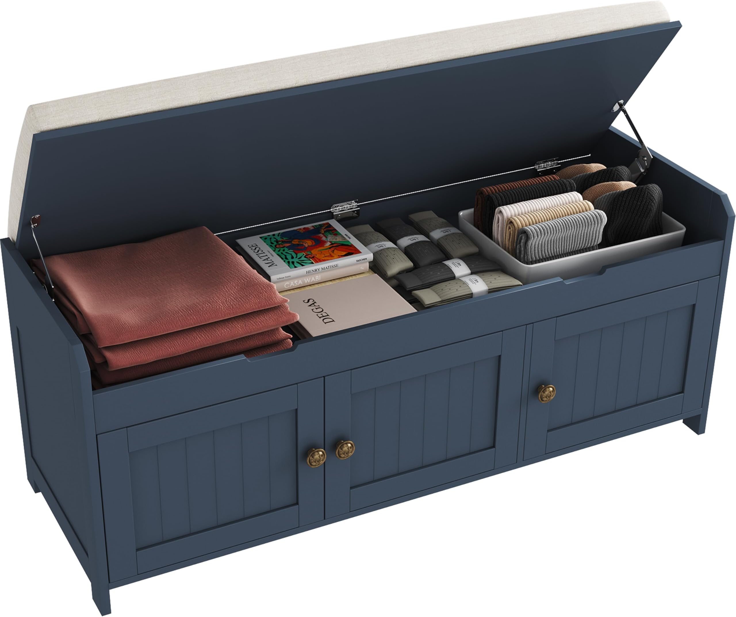Amazon.com: Lexicon Woodwell 44" Wood & Fabric Upholstered Storage ...