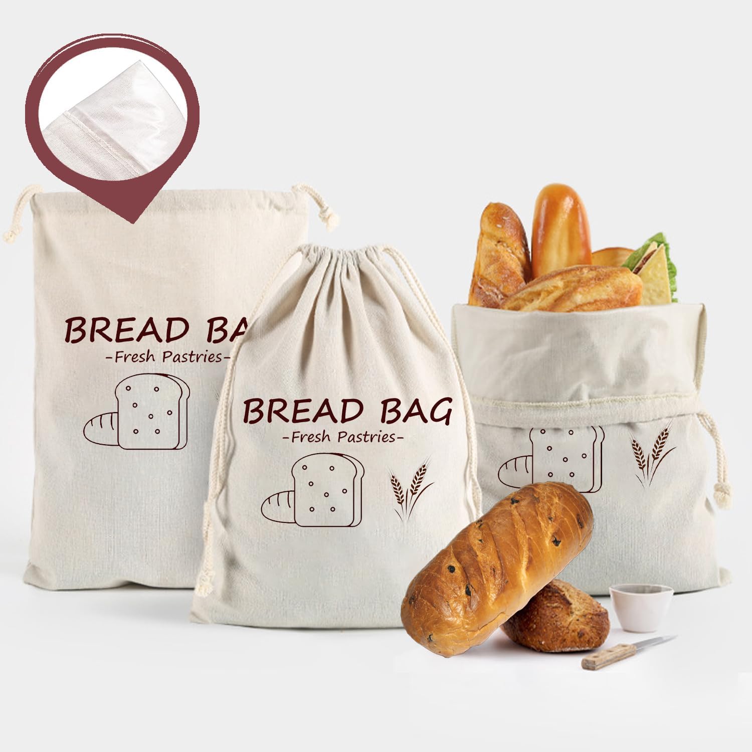 Amazon.com: Bread Bags for Homemade Bread (3PCS), 20" x 14" Large Bread ...