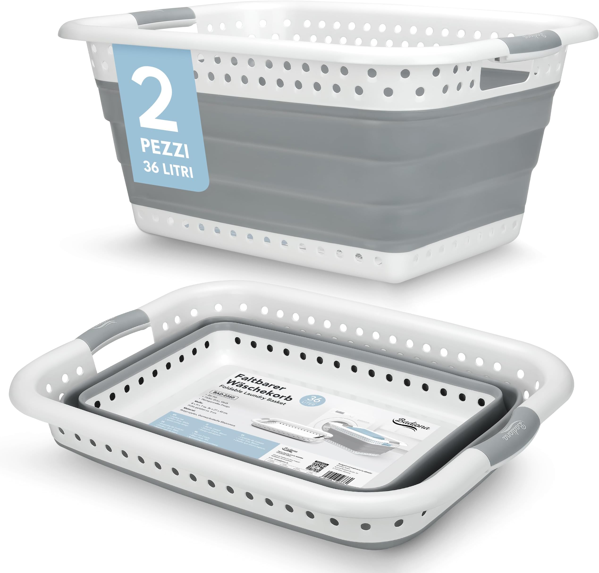 BADIONA Set di 2 Bacinella pieghevole bucato -2x 36 litri & Uso ...