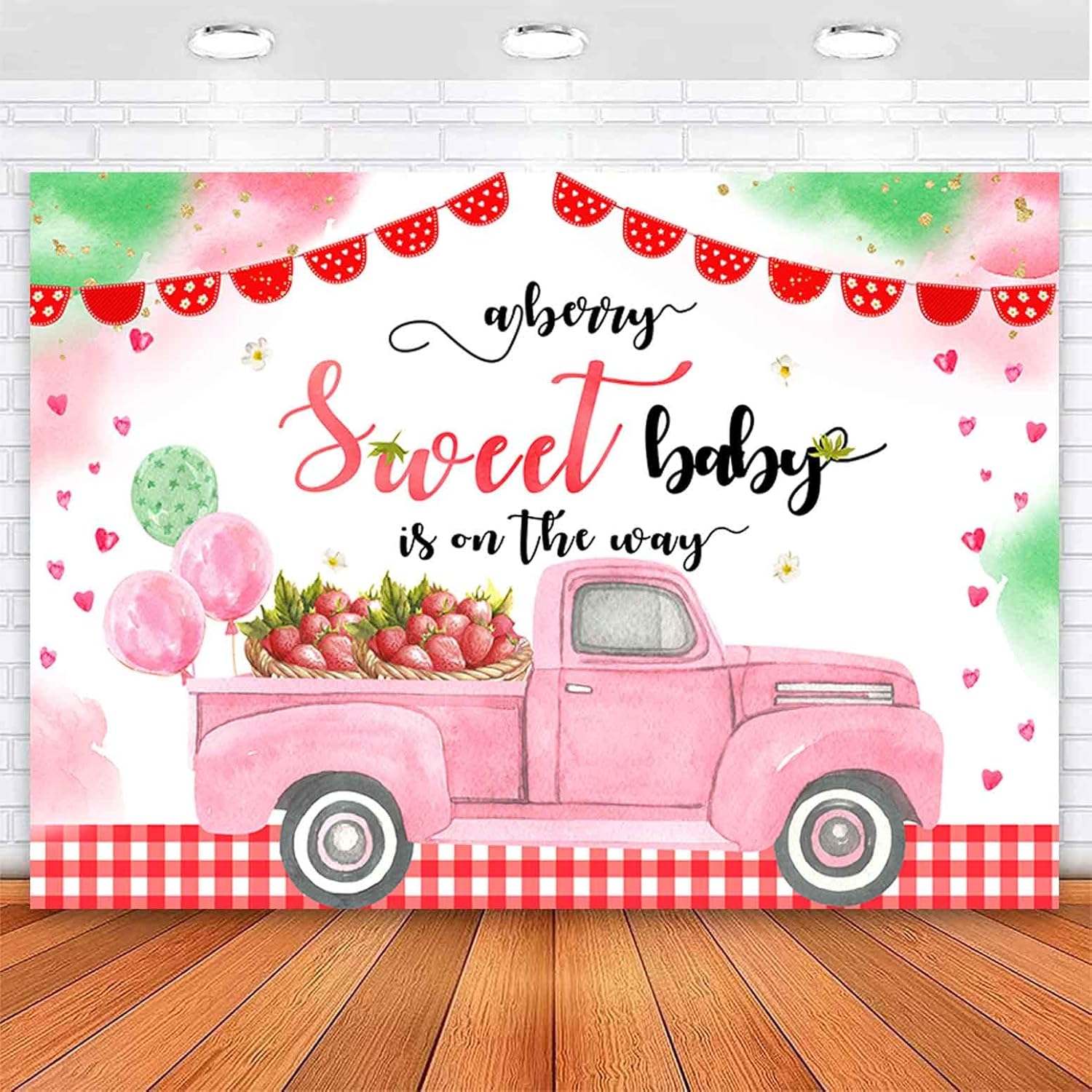 Amazon.com : Sensfun 7x5ft Strawberry Baby Shower Backdrop A Berry Sweet Baby is On The Way ...