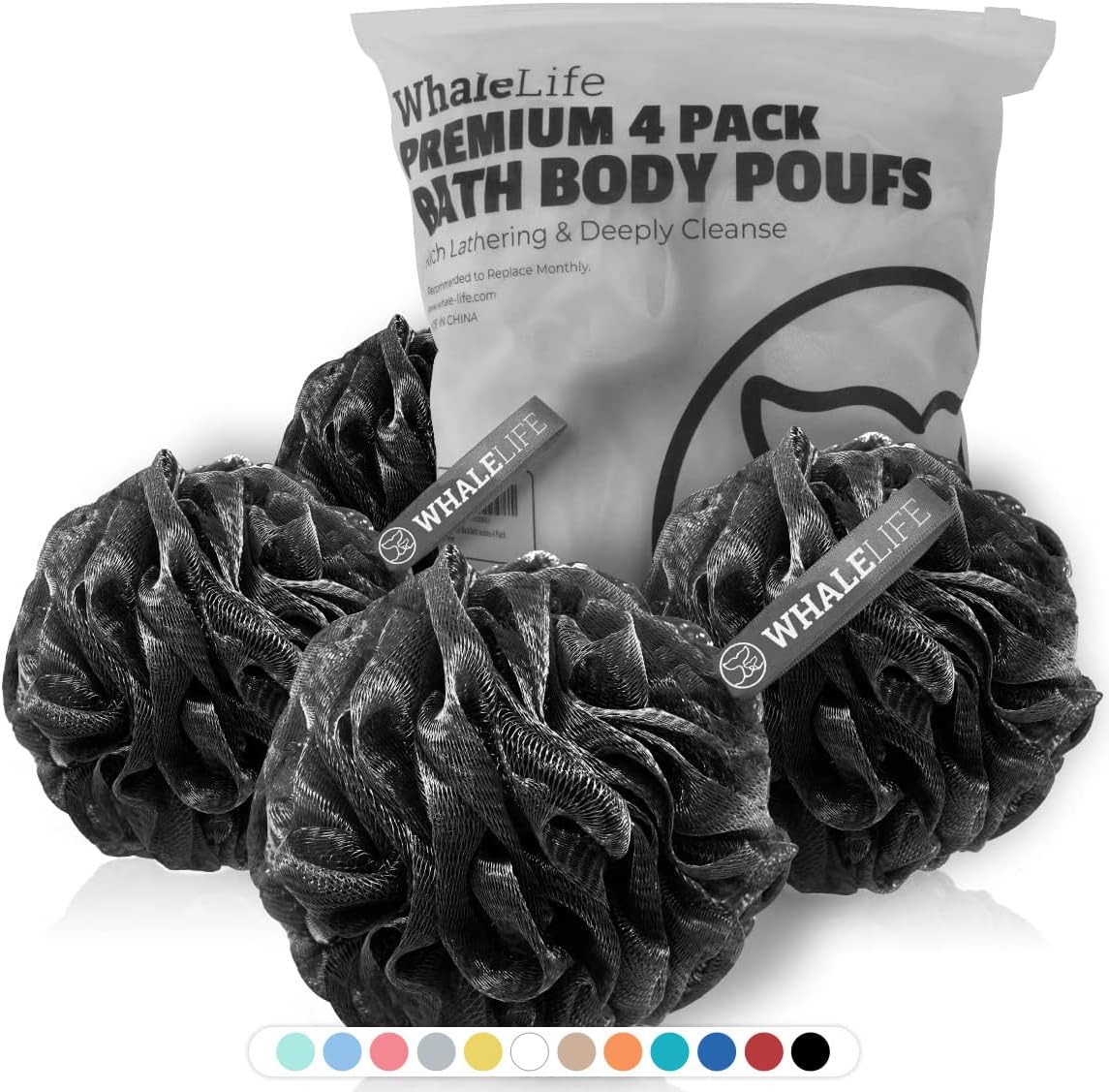 Amazon.com: Shower Puff 4 Pack Black Bath Sponge Shower Loofahs Pouf ...