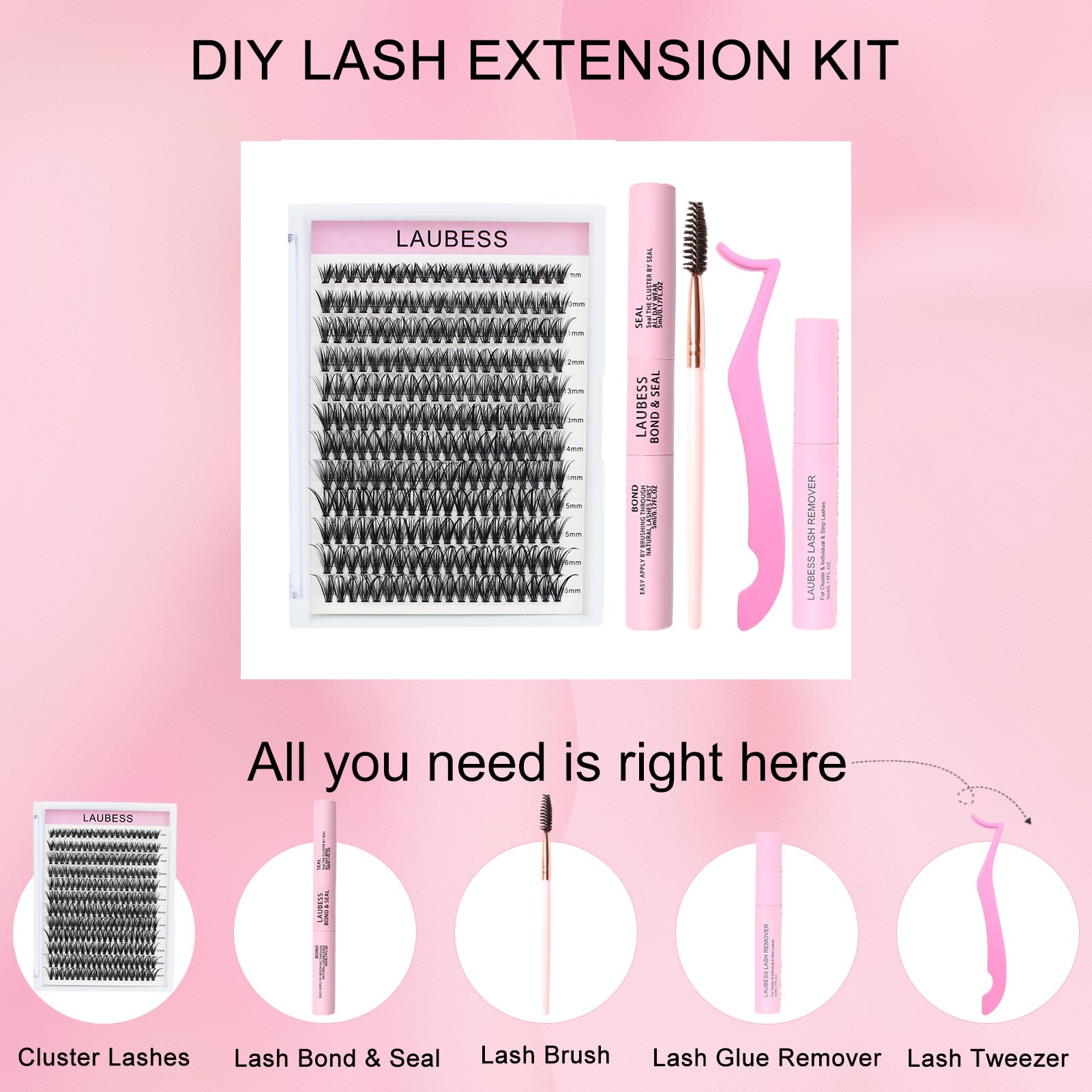 Snapklik.com : Lash Extension Kit 40D Lash Clusters Kit Lash Bond And ...