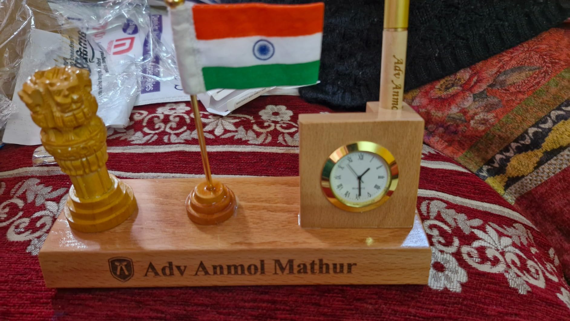 SHIVOM CRAFTS Wooden Pen Stand with Clock, for Corporate Gifts, Office ...