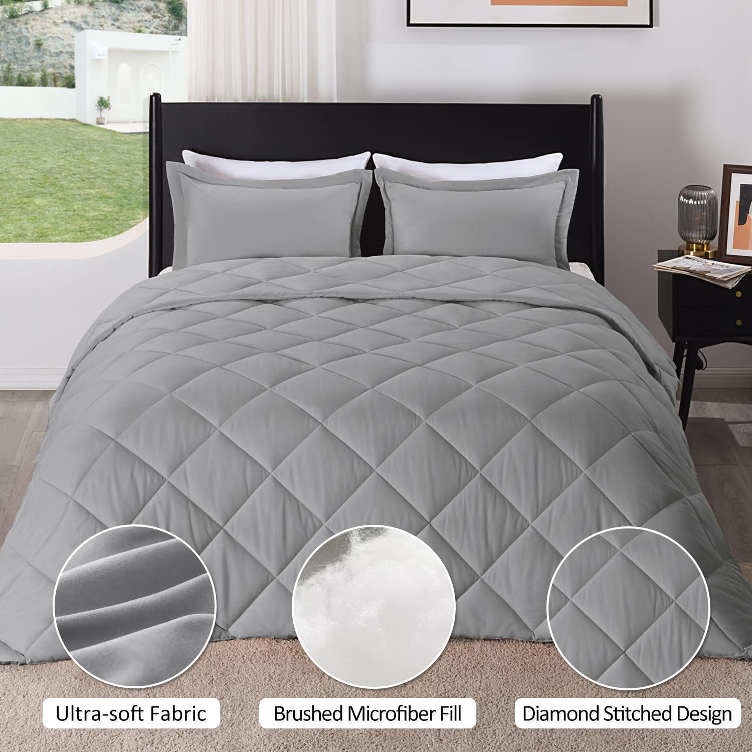 downluxe Solid Queen Bed Comforter Set - Lightweight Bedding Comforter ...