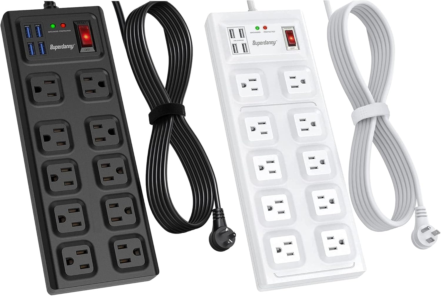 Amazon.com: SUPERDANNY Power Strip with USB Black & White Bundle ...