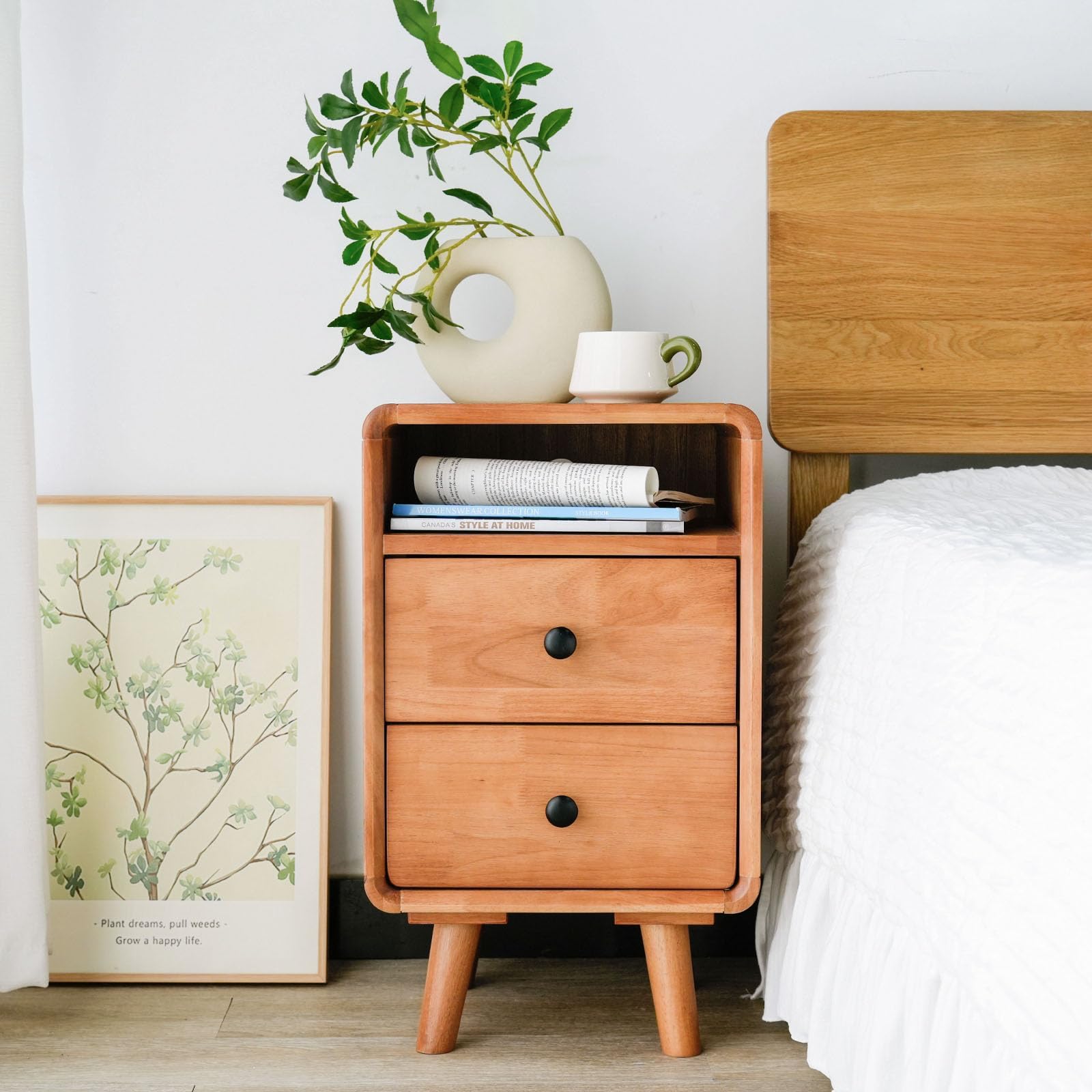 Amazon.com: KASLANDI Solid Wood Nightstand, Nightstand with Drawers ...