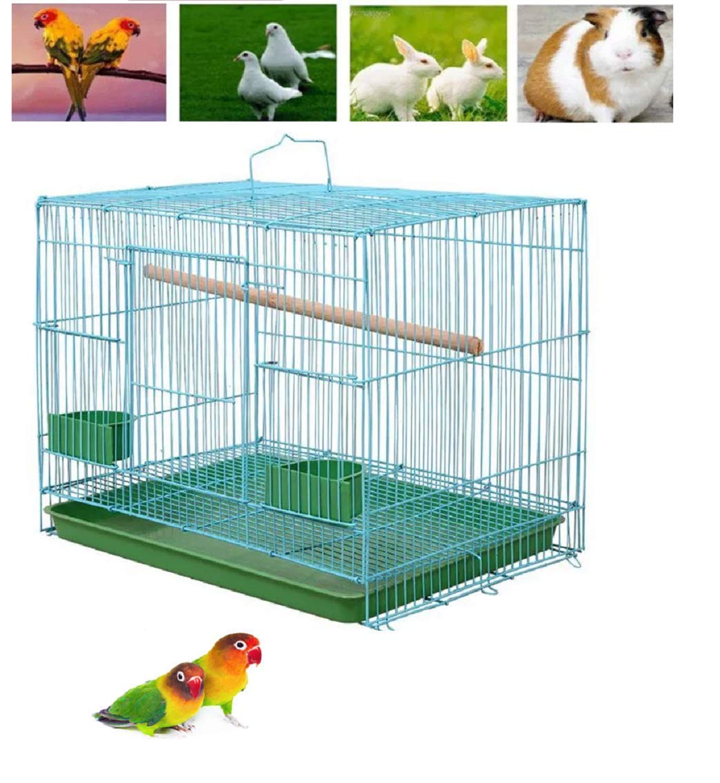 Ecocart Metal Foldable Bird Cage with Handle, 2 Feeder Bowls, Wooden ...