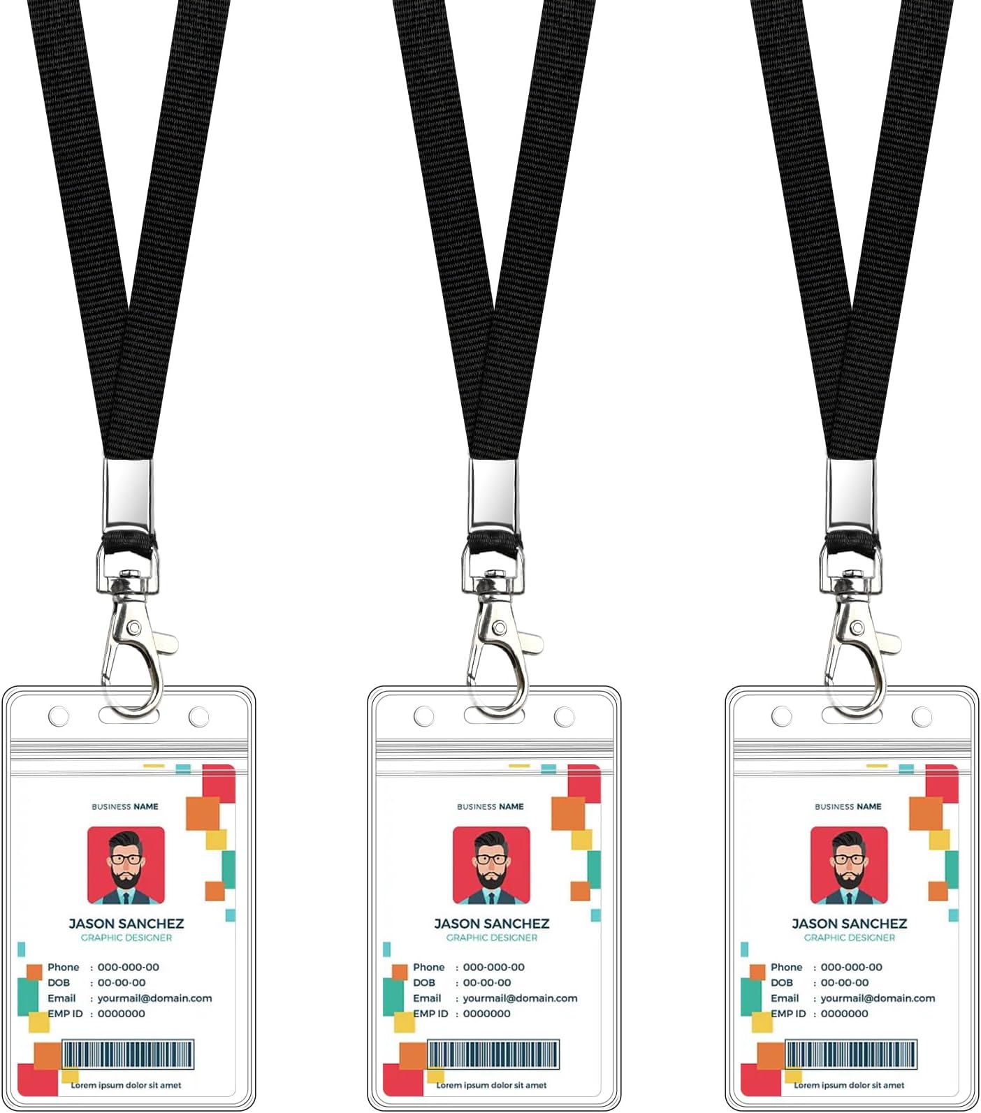 Amazon.com : 3 Pack Clear ID Badge Holder with Lanyard Black Neck ...