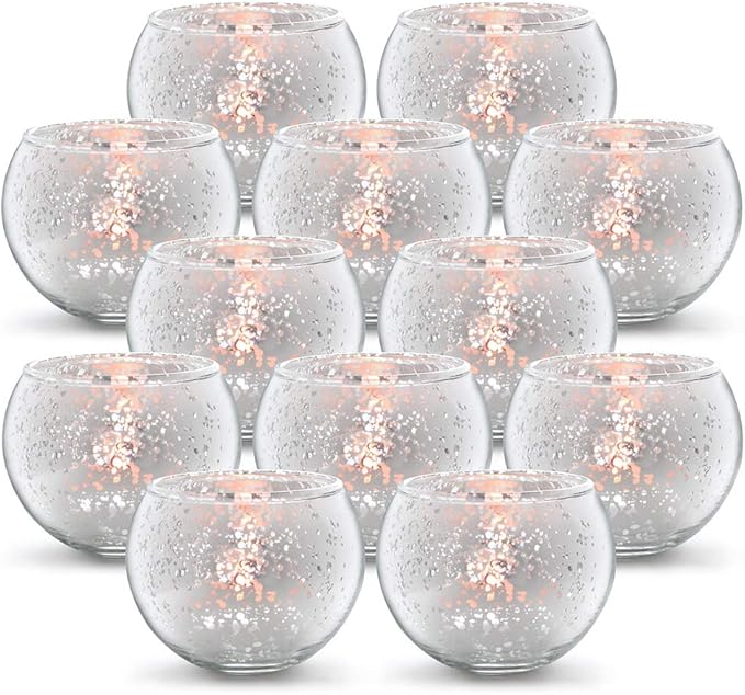 Amazon.com: Volens Round Silver Votive Candle Holders, Mercury Glass ...