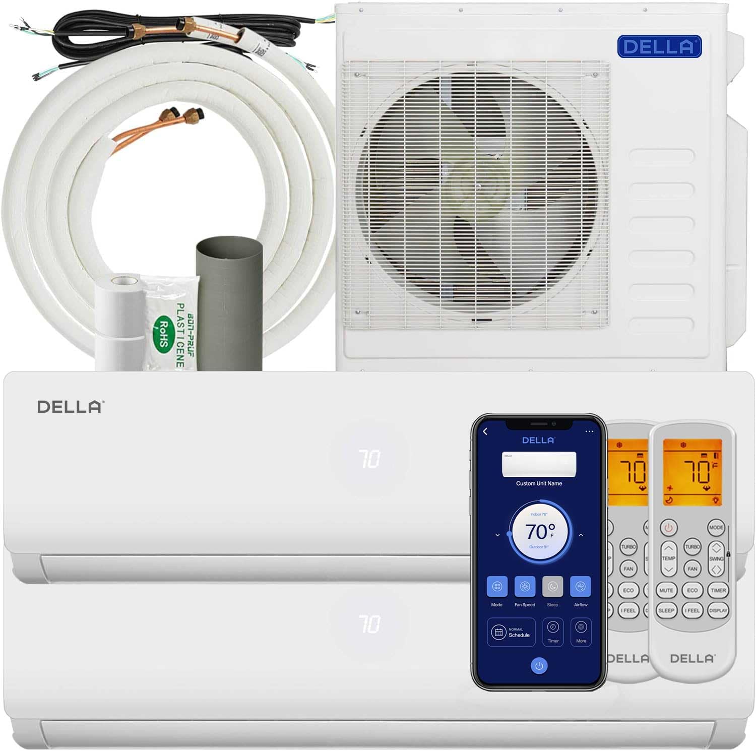 Amazon.com: DELLA 36K BTU ODU 2 Dual Zone 24000 24000 BTU 19 SEER2 208 ...