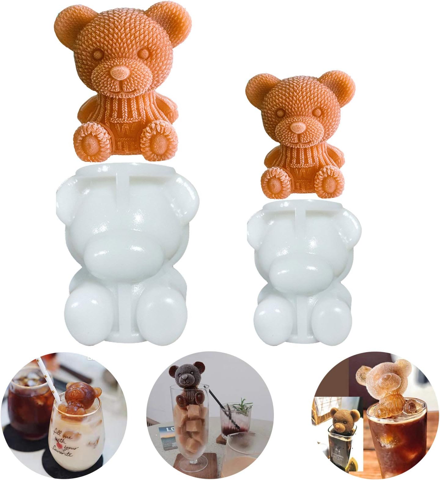 Amazon.com: Vilbocr 2 Pack bear silicone mold Bear Ice Molds 3D Teddy ...