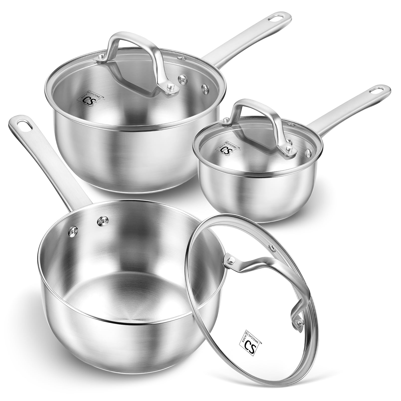 Amazon.com: KOCH SYSTEME CS Stainless Steel Saucepan Set, 1QT & 2QT ...