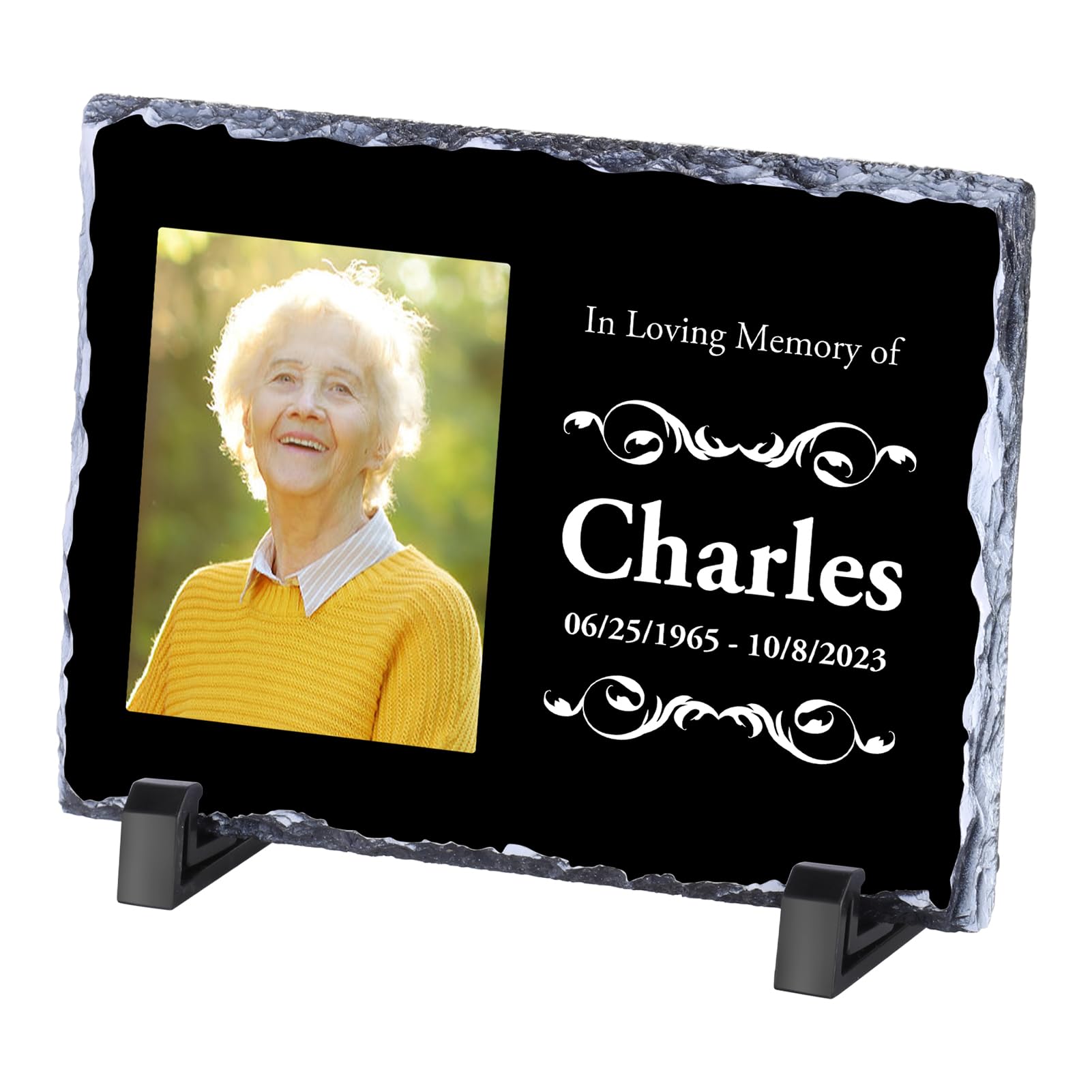 Personalised Memorial Plaque, Custom Rock Slate Frame with Photo Text ...