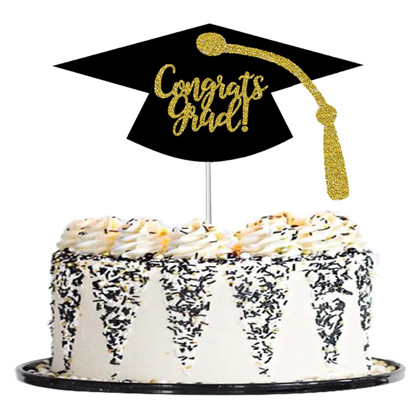 Congrats Grad Cake Topper Black And Gold Graduation Cake Topper ...