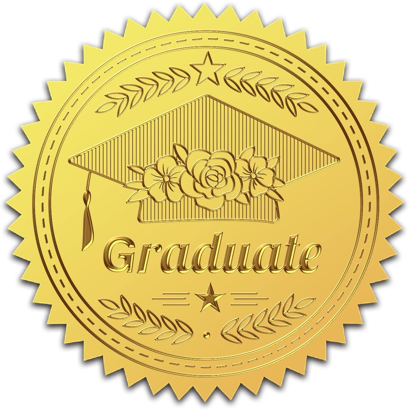 Amazon.com: CRASPIRE 2" Gold Foil Embossed Stickers Graduation Flowers ...