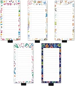 5 Pack Full Magnetic Scandi Notepads for Fridge with Pen Holder, 6" x 3 ...