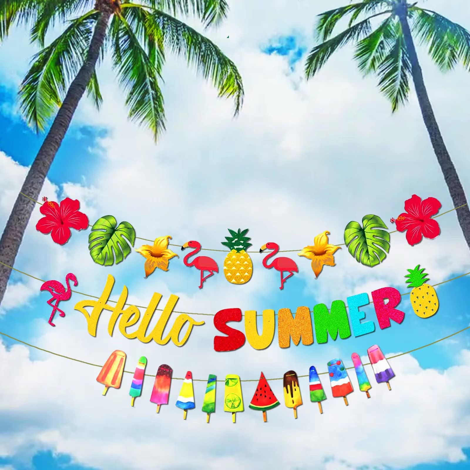 Amazon.com: Hello Summer Welcome Banner, Luau Pool Party Decorations ...